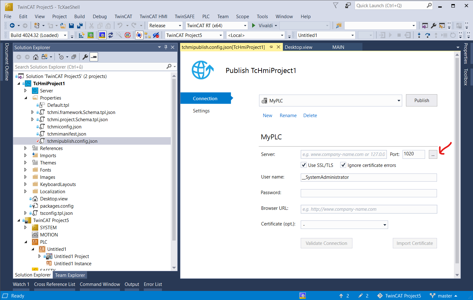 Twincat Hmi Your First Project Project Upload Server Config Hello Twincat