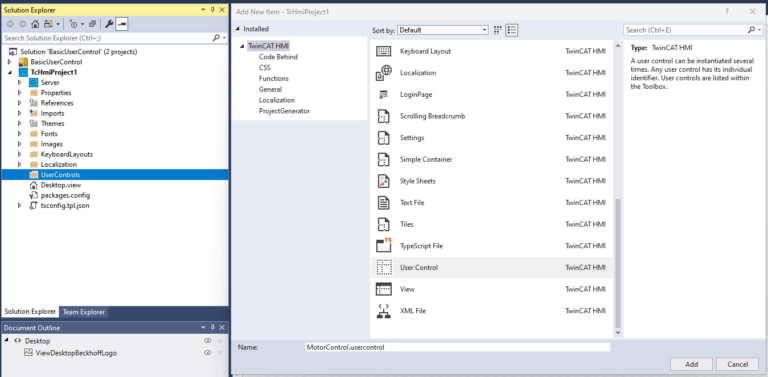 Twincat Hmi How To Create Basic Usercontrol Hello Twincat